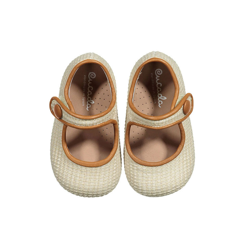 Papanatas Beige Raffia Baby Button Mary Janes – Ladida