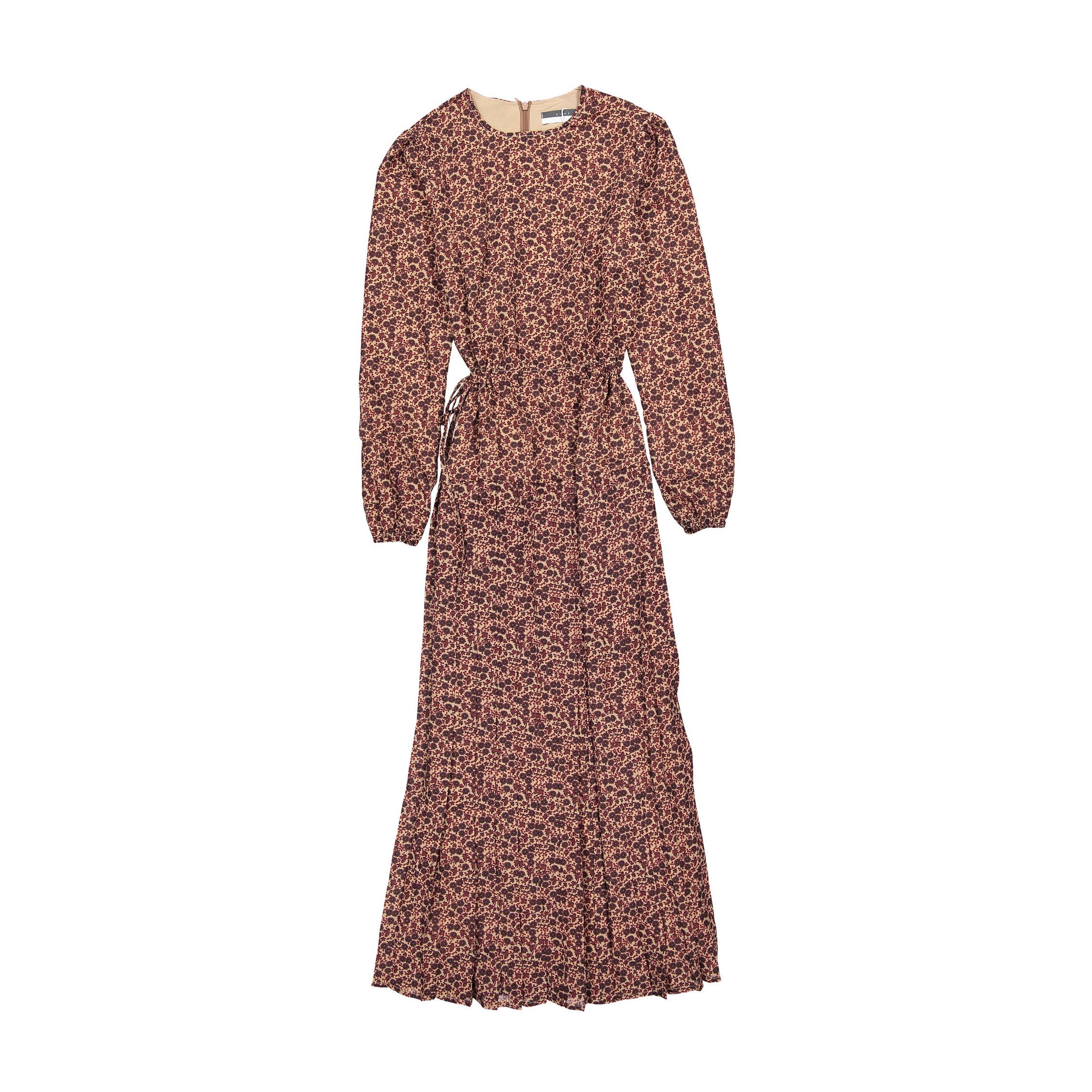 ROWE Maroon Print Tie Waist Pleated Maxi Dress – Ladida