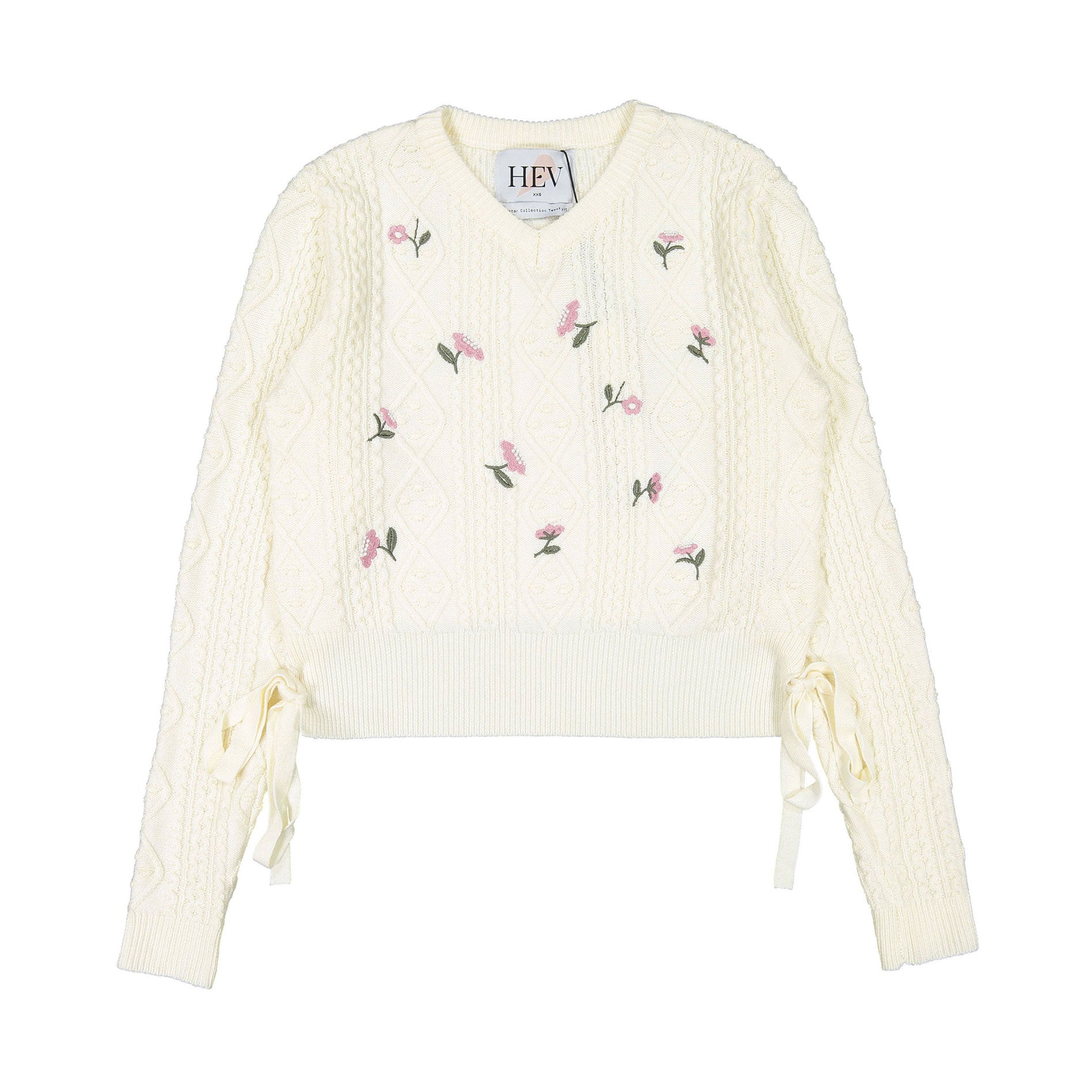 HEV Cream Embroidered Knit Back Tie Sweater – Ladida