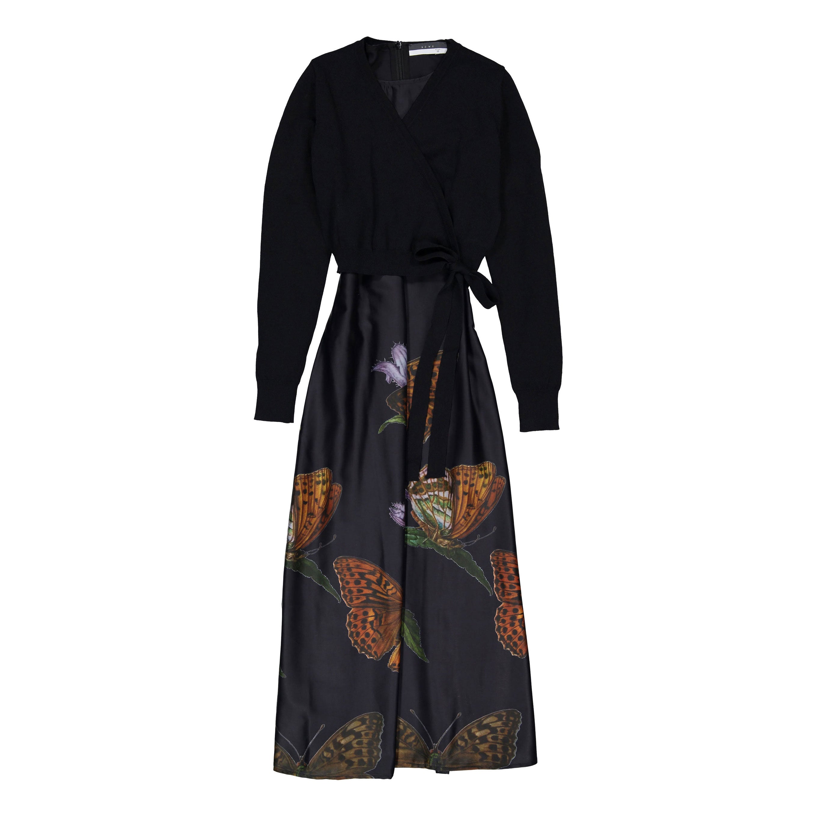 ROWE Butterfly Printed Satin Dress With Knit Overlay – Ladida