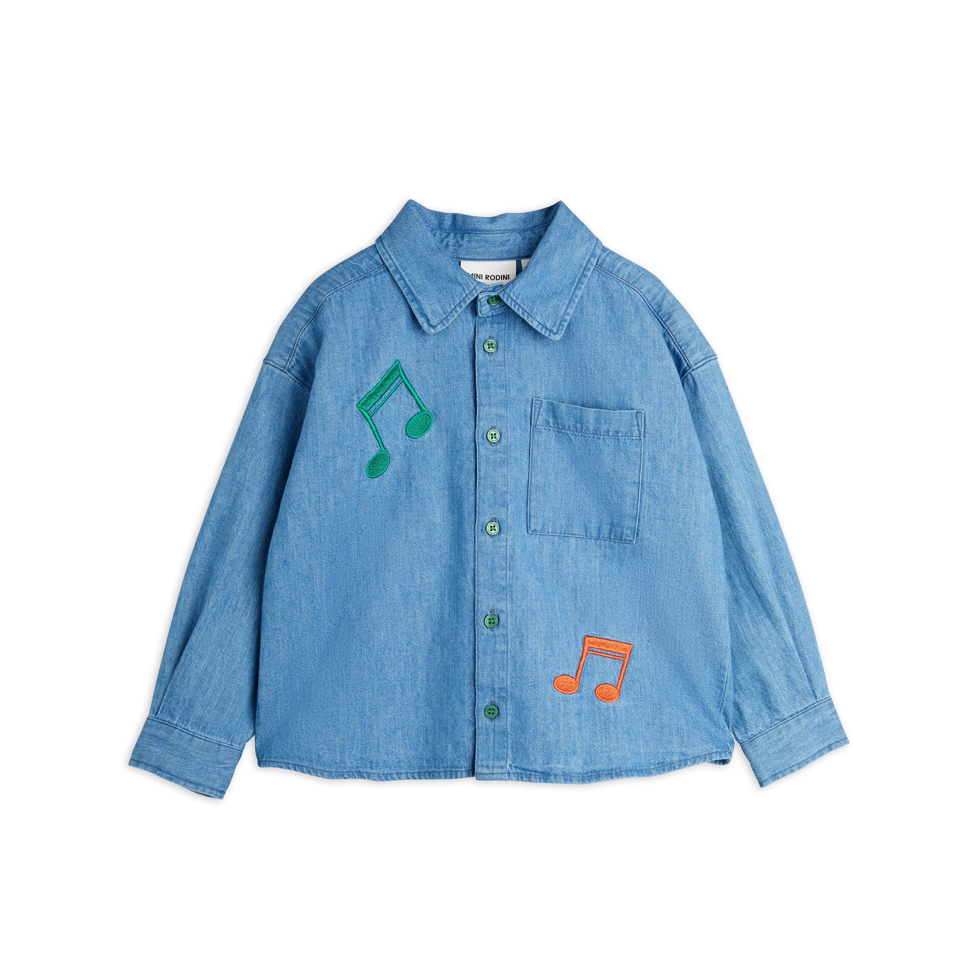 Mini Rodini Blue Note Embroidered Denim Shirt – Ladida
