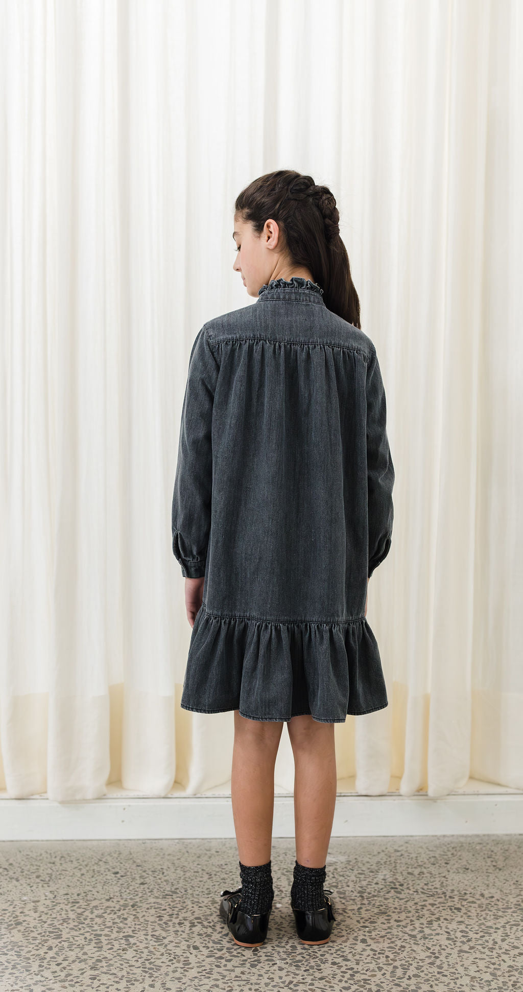 Petite Pink Light Chambray Ruffle Neck Dress – Ladida