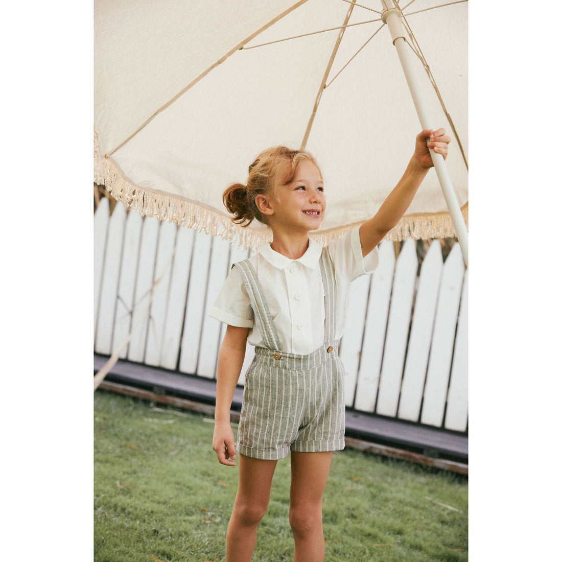 Pernille Grey/Pale Yellow Stripe Suspender Shorts – Ladida