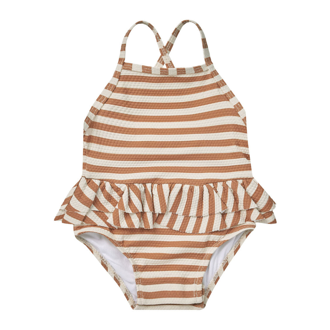 Quincy Mae Clay Stripe Ruffled One-Piece Swimsuit – Ladida