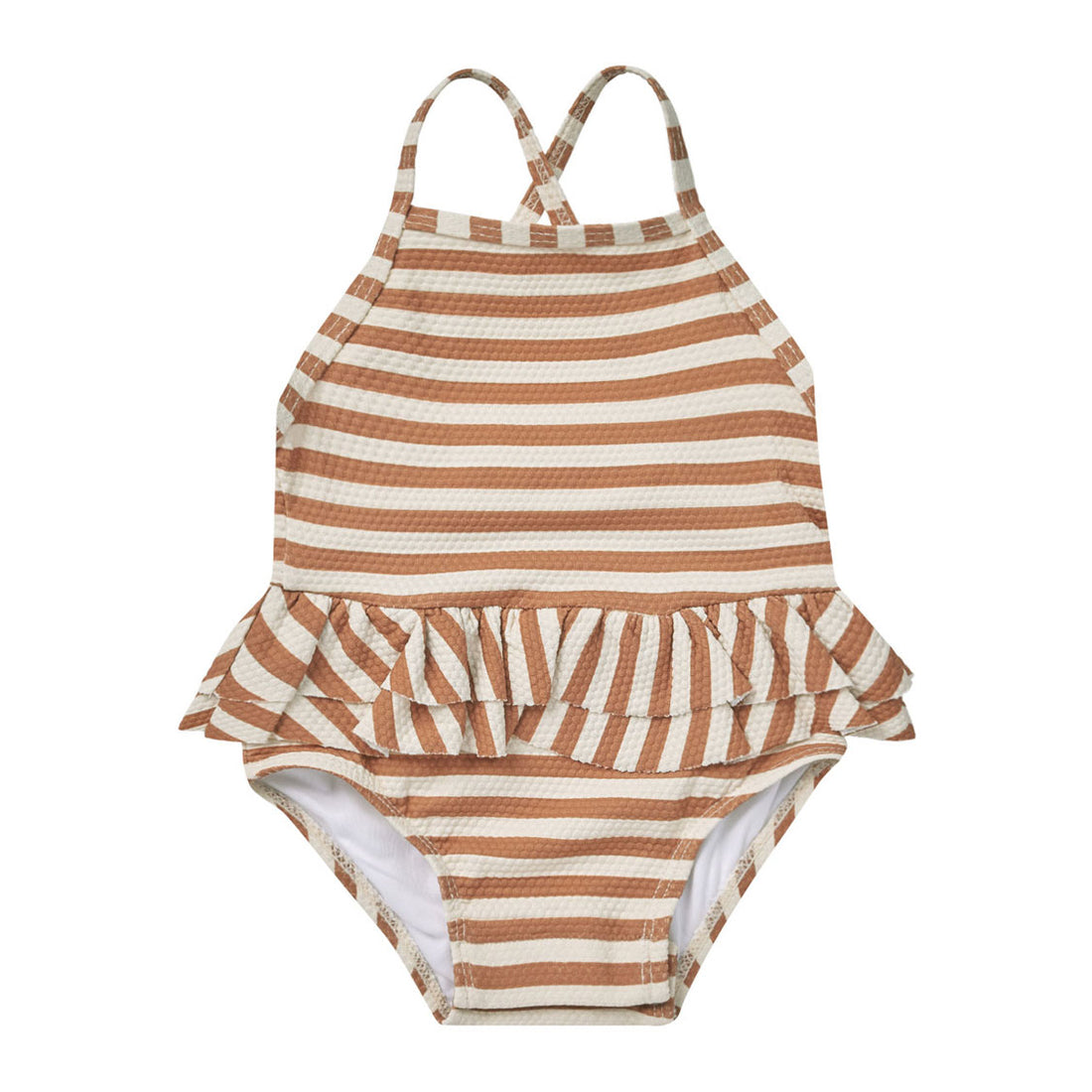 Quincy Mae Clay Stripe Ruffled One-Piece Swimsuit – Ladida