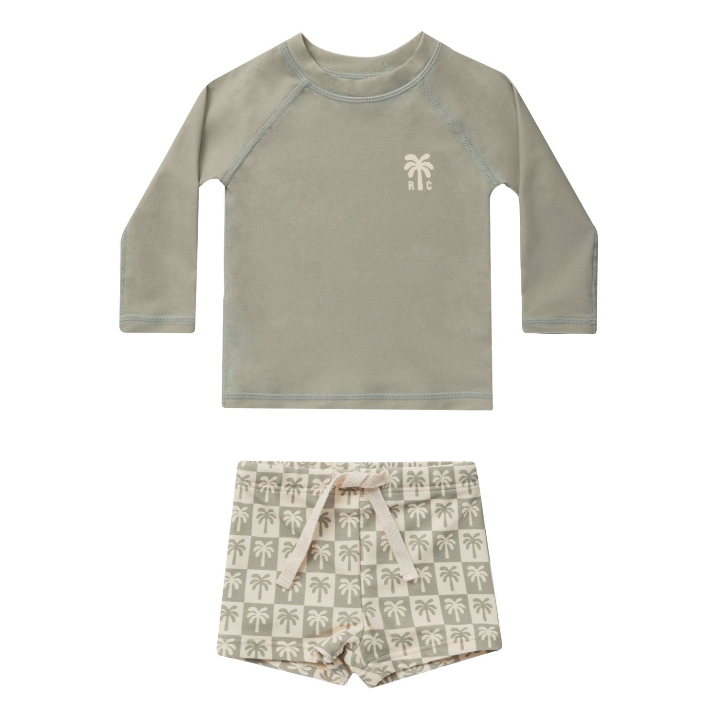 Rylee and Cru Sage Rash Guard Boy Set - Palm Check – Ladida