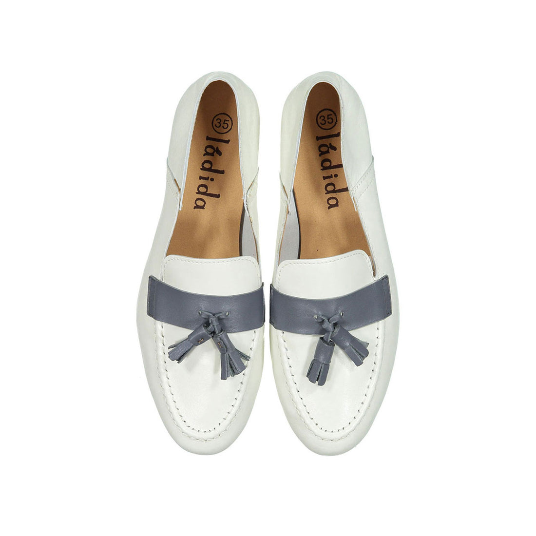 LADIDA White Leather Tassel Loafers