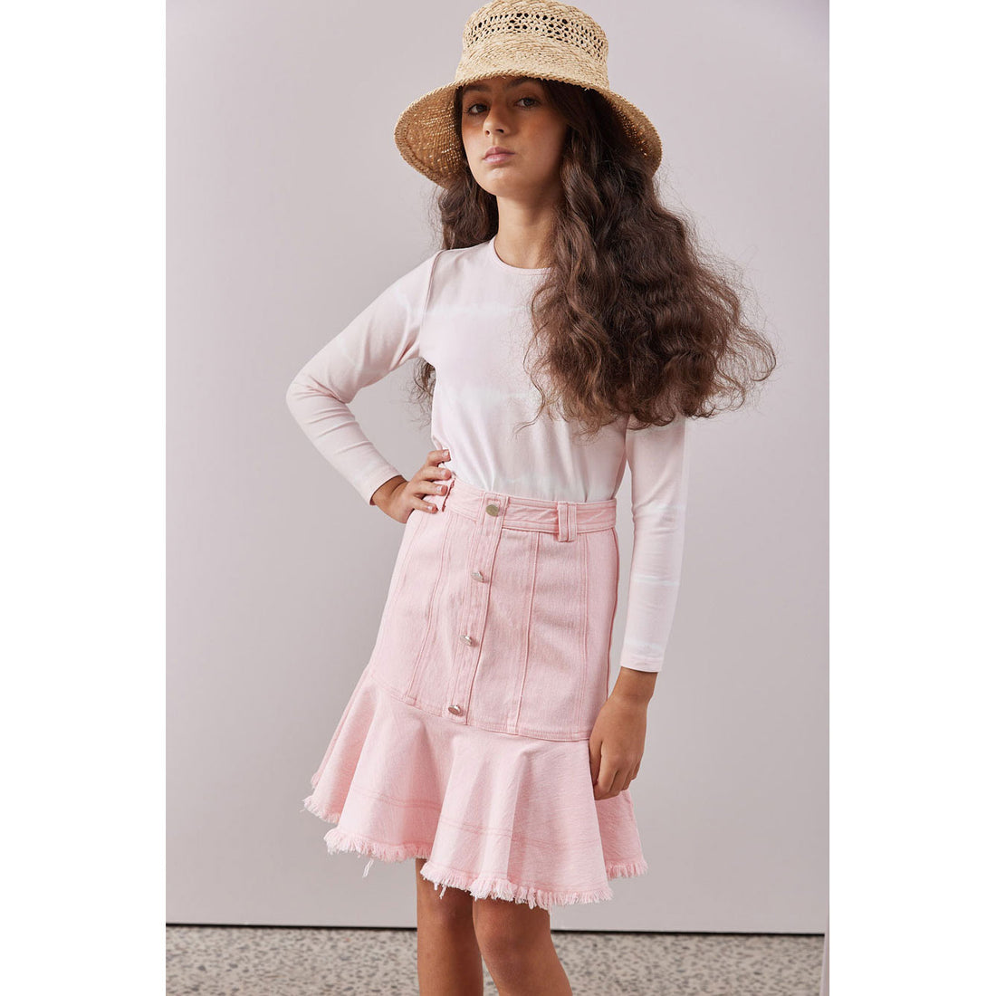 Steph Pink Denim Button Skirt – Ladida