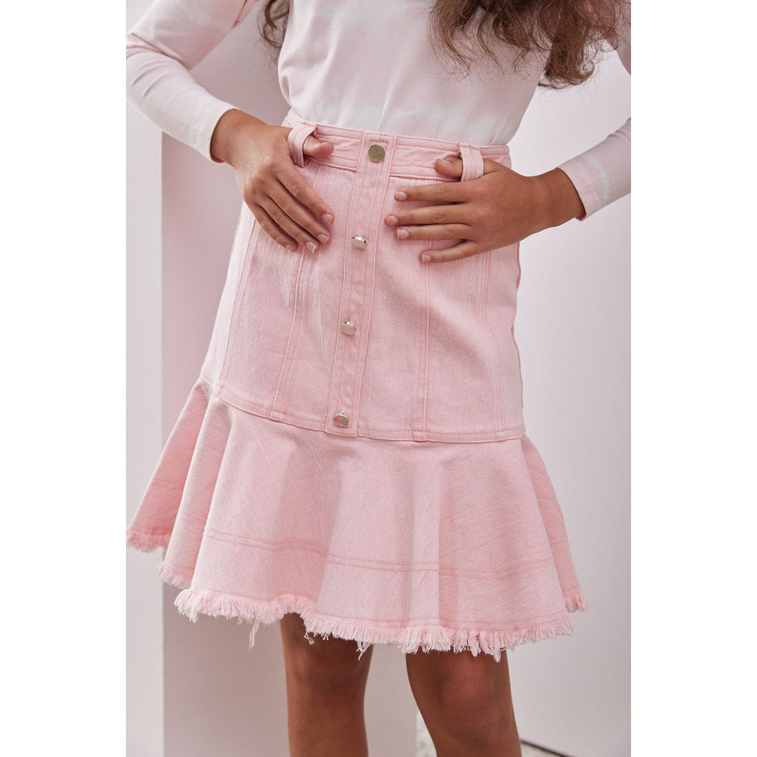 Steph Pink Denim Button Skirt – Ladida