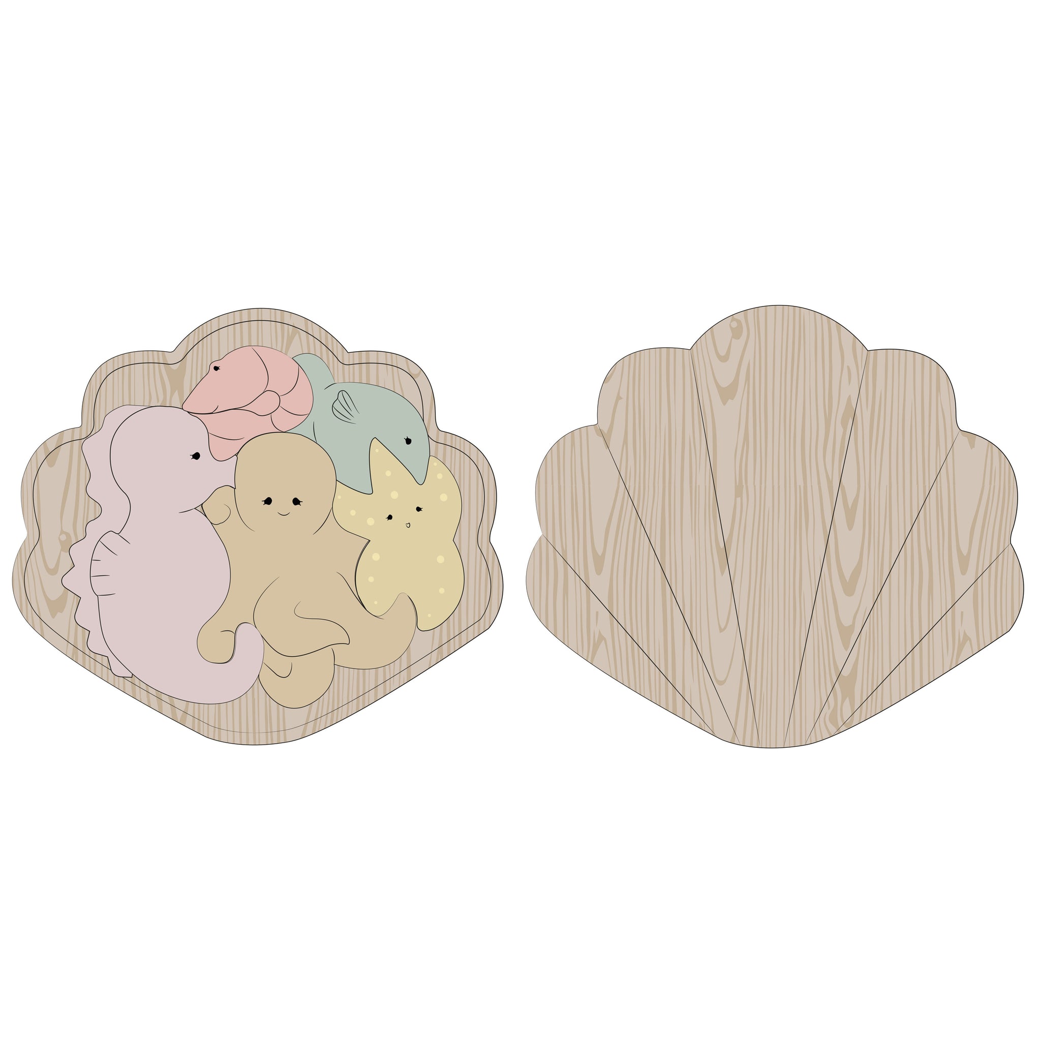 Konges Slojd Multi Sea Animals Wood Clam Puzzle – Ladida