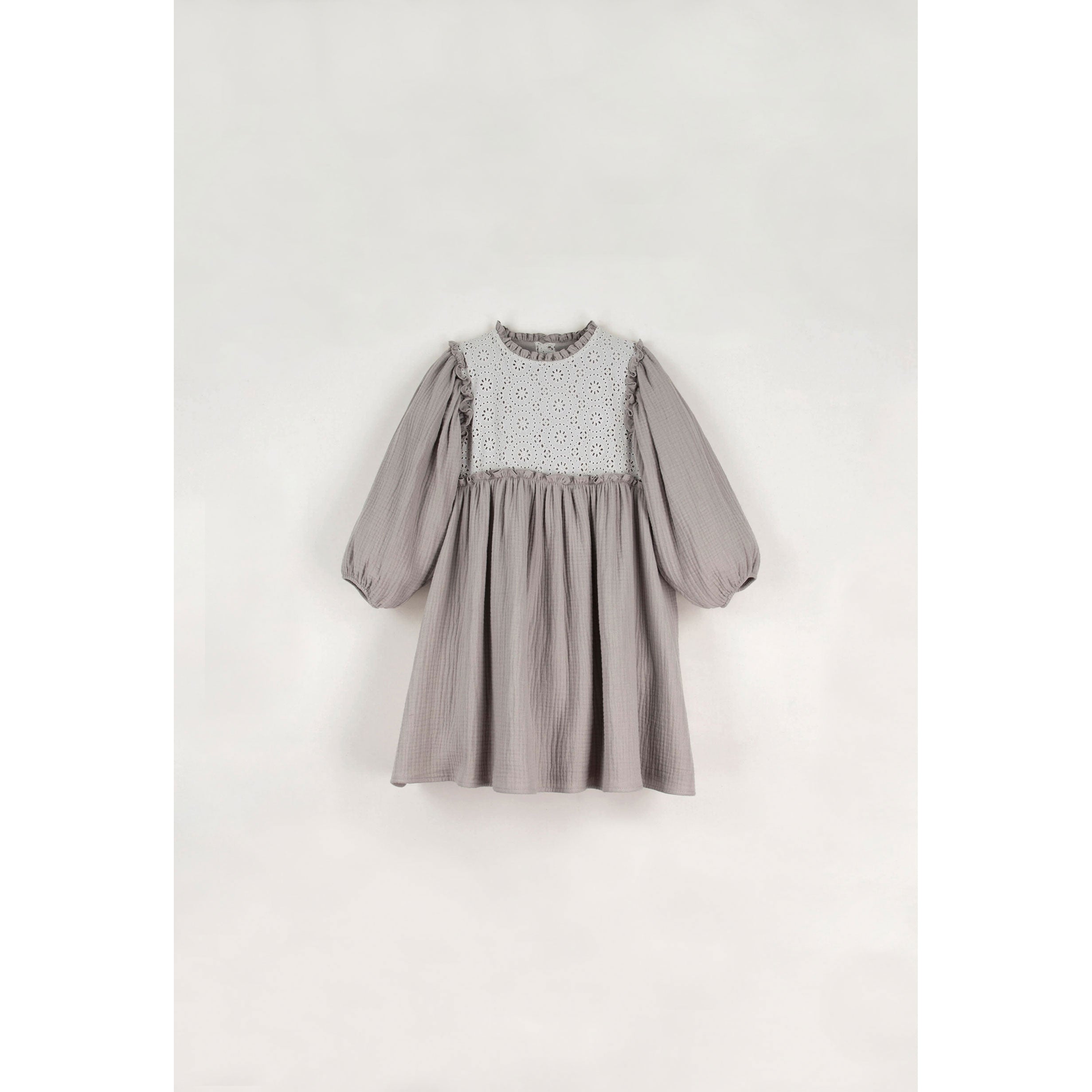 Popelin Taupe Swiss Embroidery Yoke Dress – Ladida