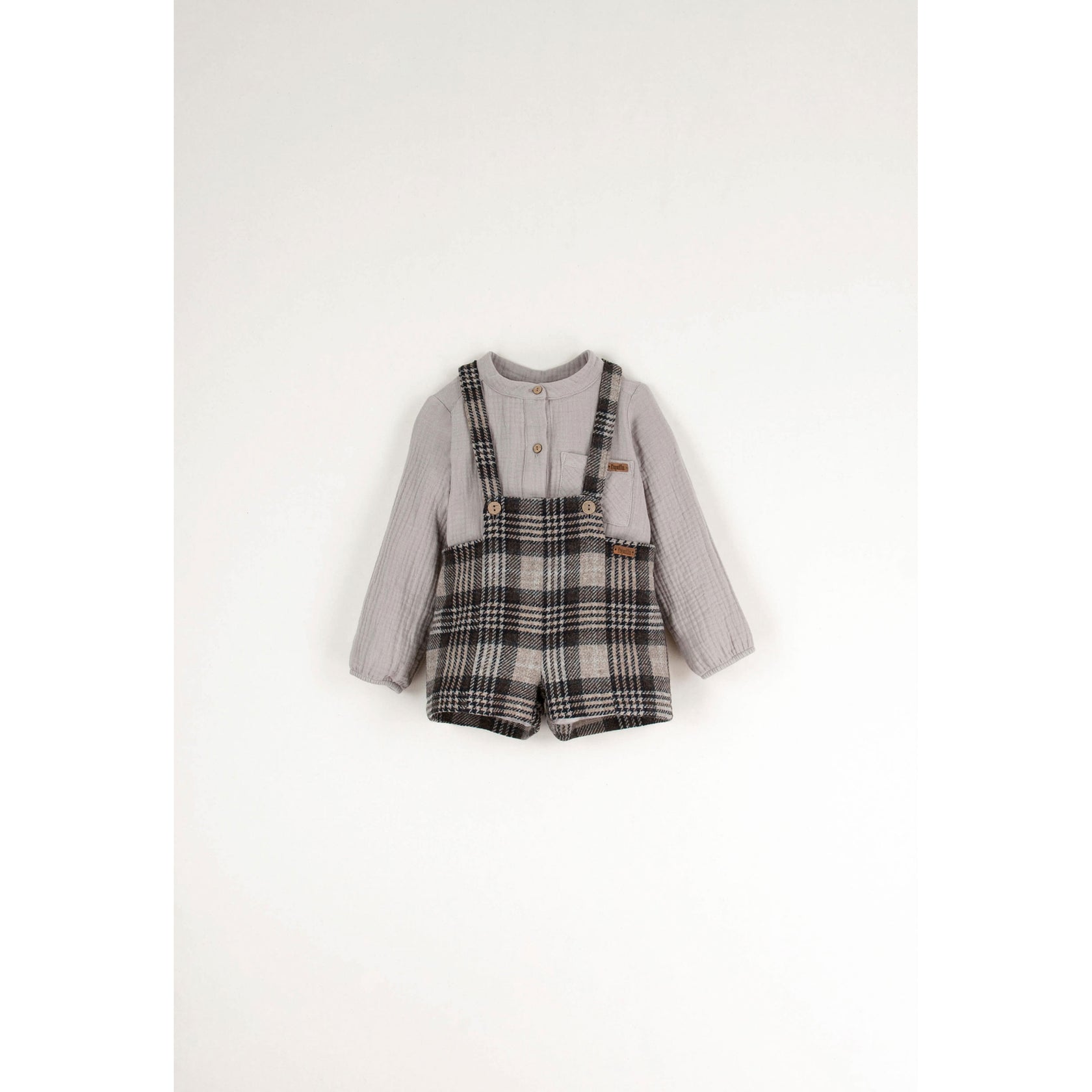 Popelin Brown Plaid Crossover Strap Dungarees – Ladida