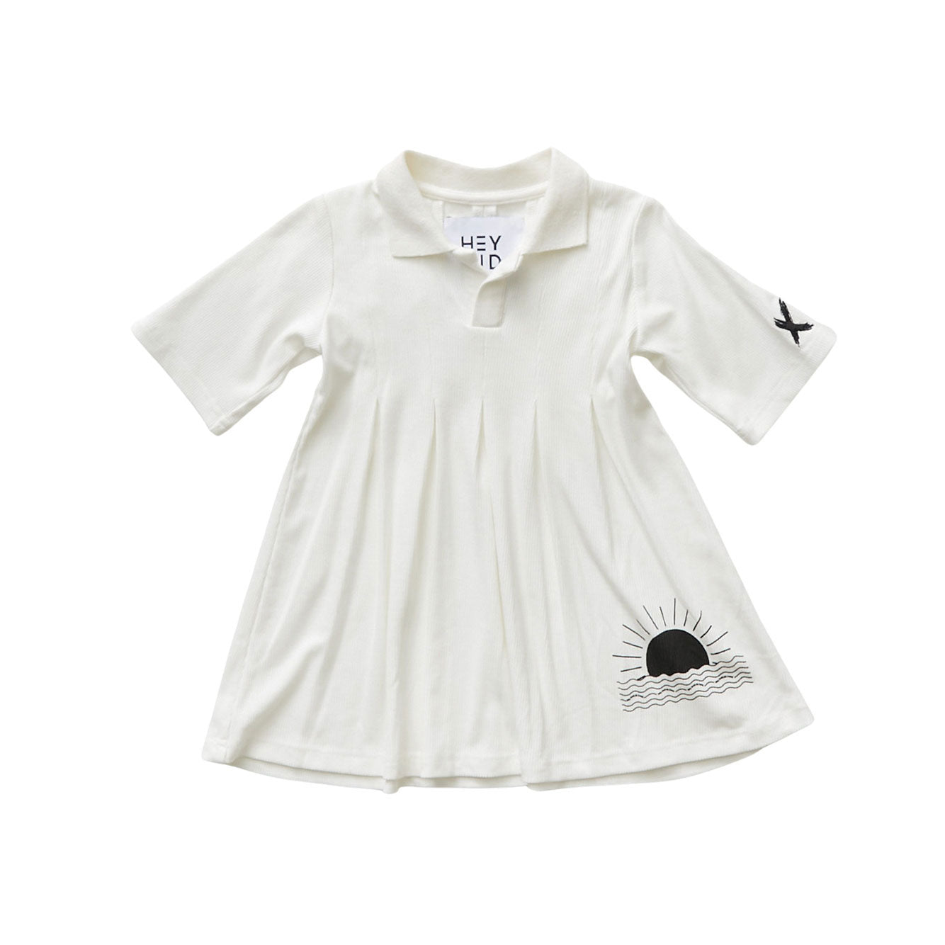 Hey kid White Ribbed Polo with Sun Logo Dress – Ladida
