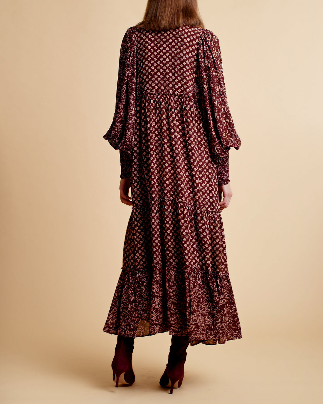 By Timo Plum Flower Combo Drapy Georgette Button Down Dress – Ladida